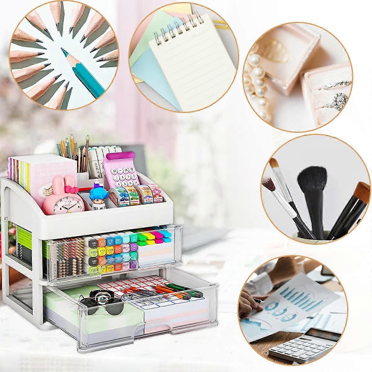 Desk Organizer with Drawers, 2 or 3 Drawers Storage Organizer, Desktop ...
