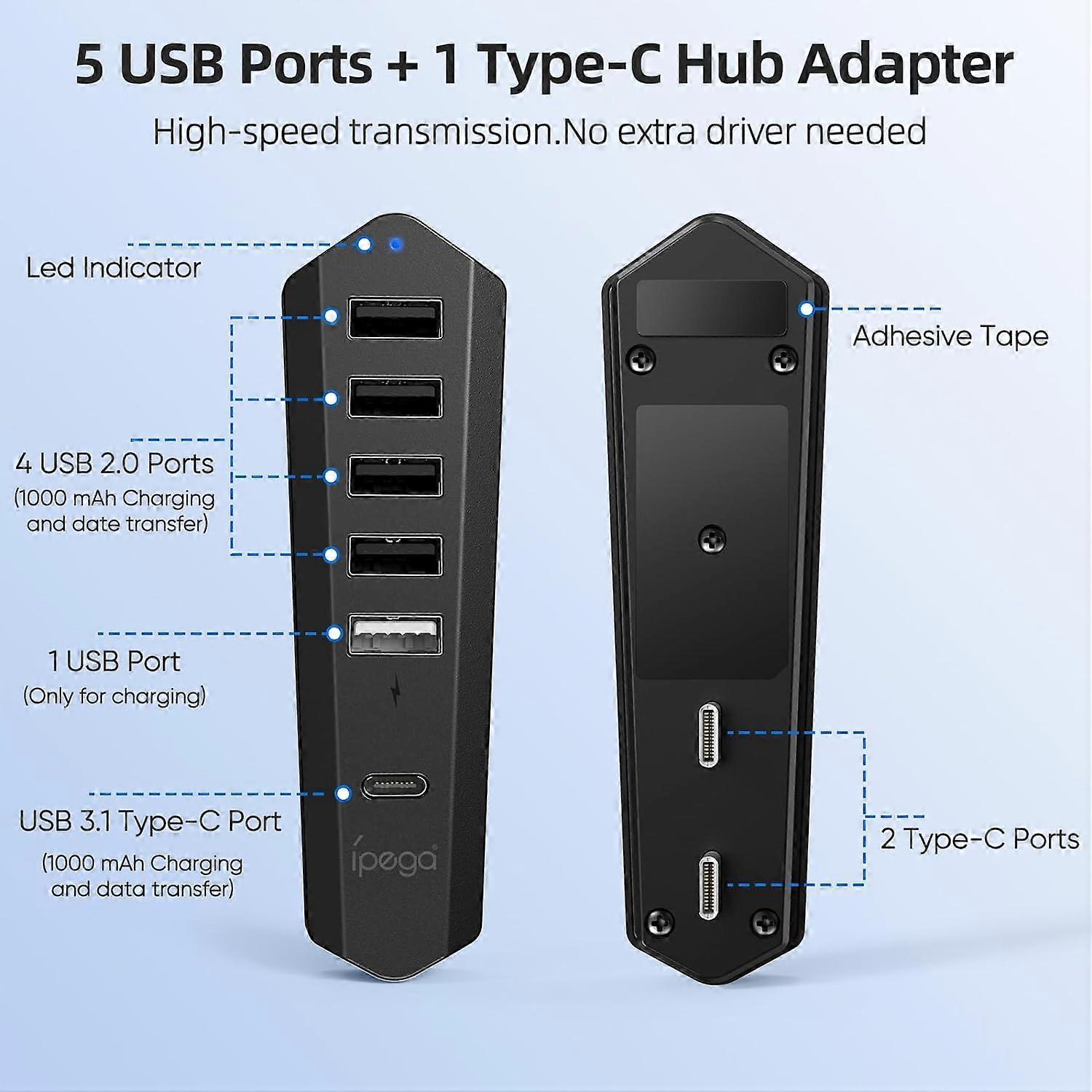 6 Ports USB Hub for PS5 Slim Console Disc Digital 2023, High-Speed ...