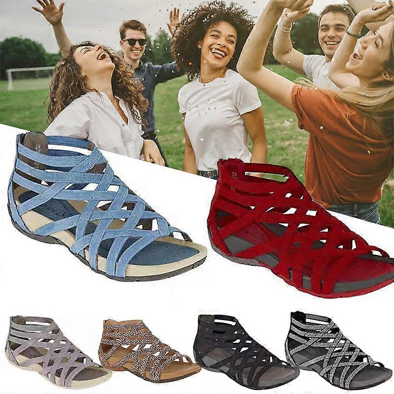 Round Toe Hollow Roman Gladiator Sandals Women's Bandage Design Shoes ...