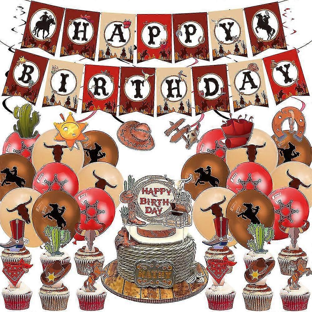 Western Cowboy Theme Happy Birthday Party Decor Supplies Set Balloons ...