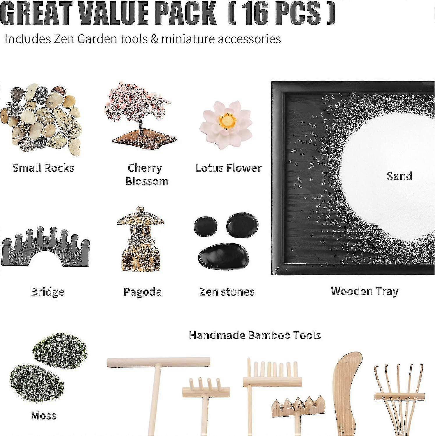 Zen Garden Kit - Zen Garden Accessories With Bamboo Tools, Mini Zen ...
