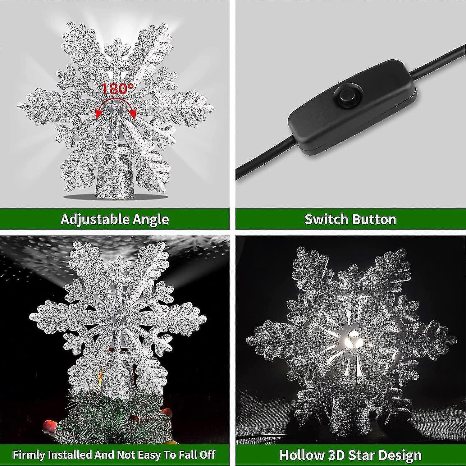 Christmas Tree Topper Light With Rotating Led Projector ,3d Hollow ...