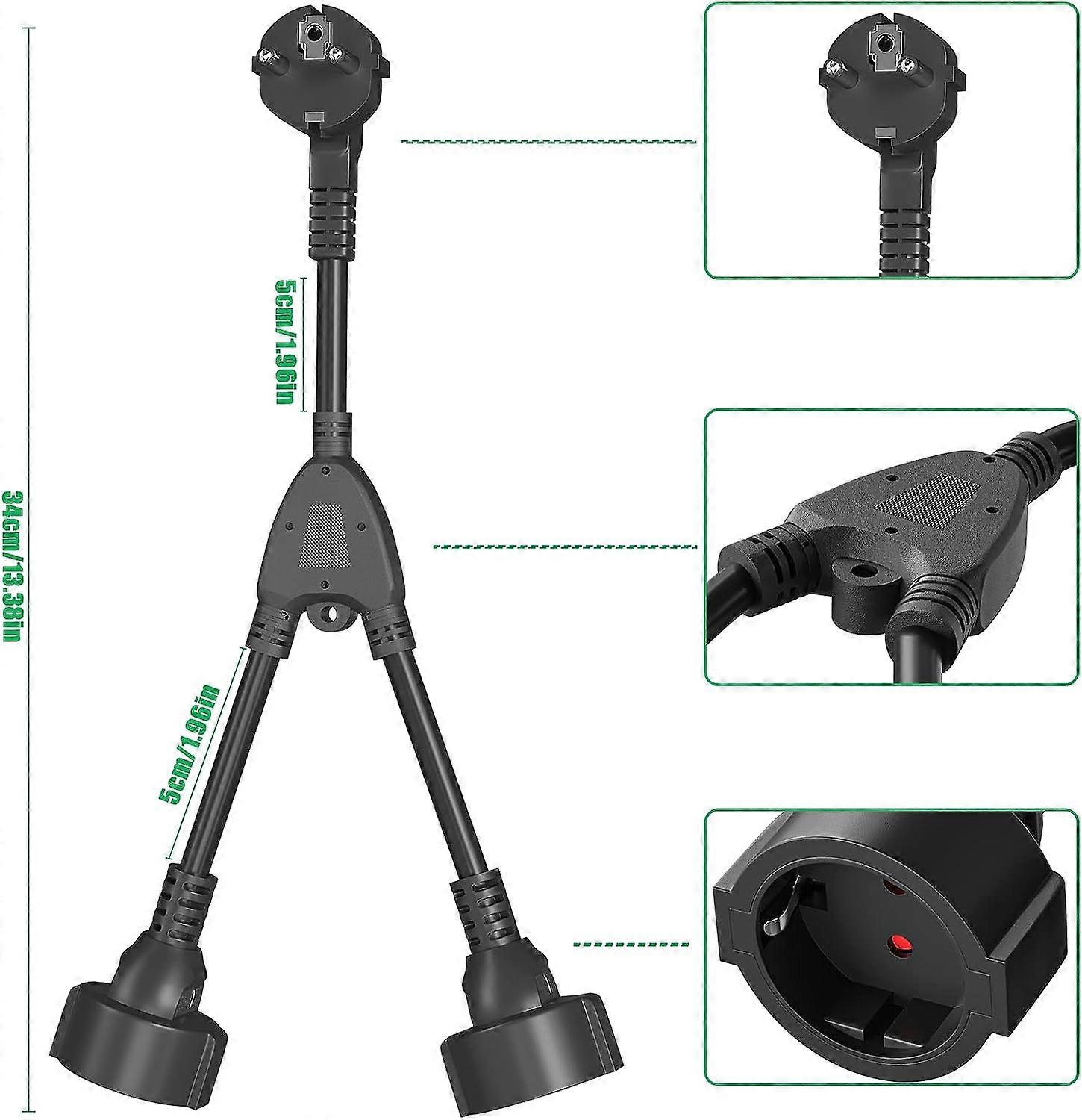 Double Plug for Socket, Multi-Socket 2-Way with Flexible Cable, 16 A ...