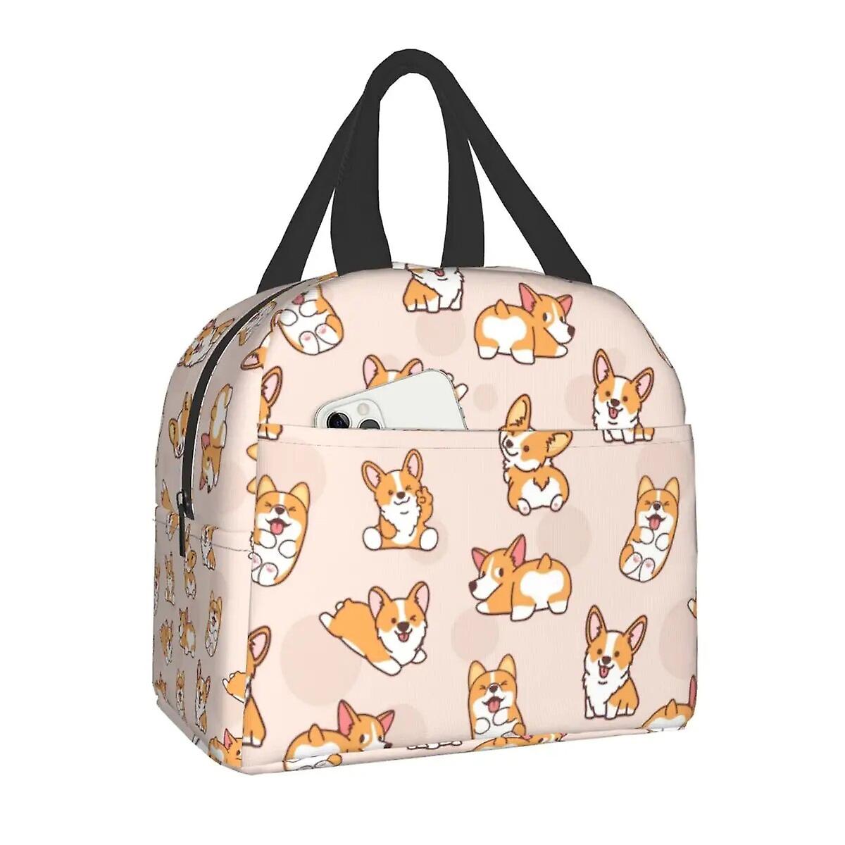 Corgi Doodled Lunch Bag For Women Thermal Cooler Insulated Lunch Box ...