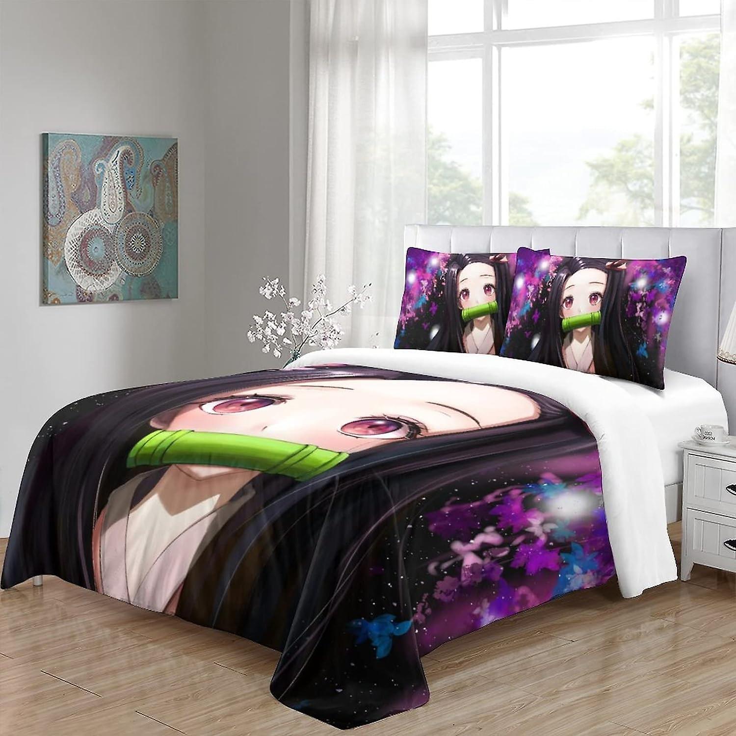 3Pcs Kamado Nezuko Bedding Set Boys and Girls Quilt Duvet Cover Set 3D ...