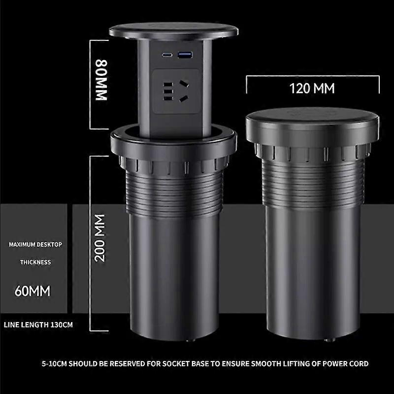 16A PULL POP UP Power EU Socket New Black Color Port Kitchen Table ...