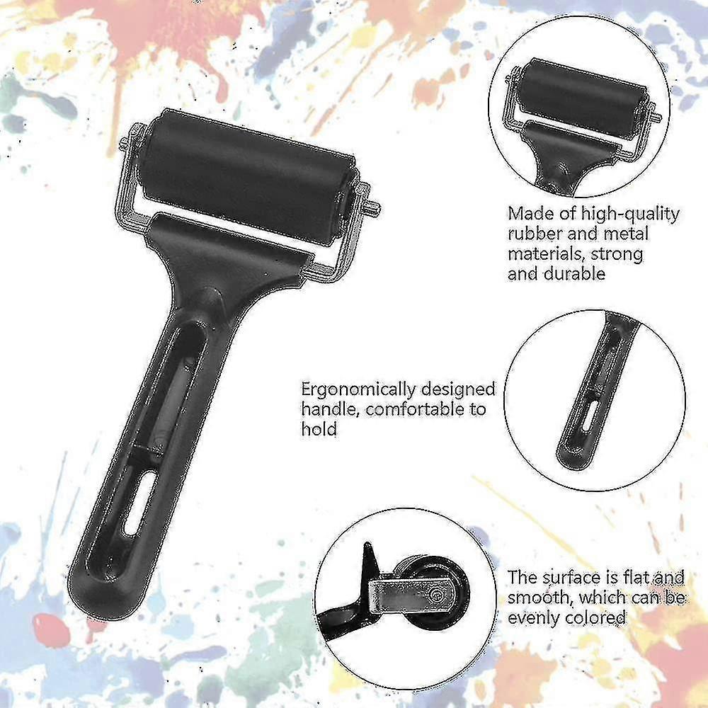 2 Pcs Rubber Roller Black Oil Roller With Handle Craft Rubber Roller ...