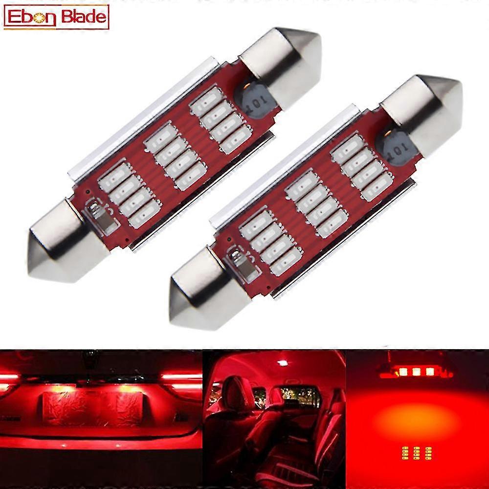 2 Red Festoon Dome Lights, 42mm 12smd Canbus Car Interior, License ...