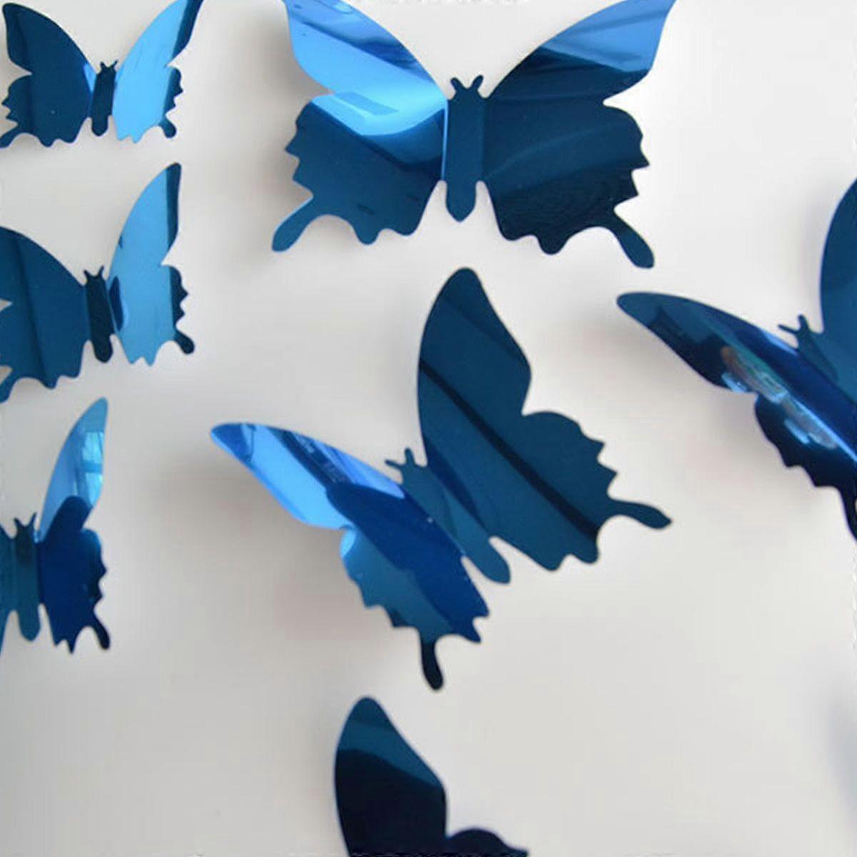 12PCS 3D Butterfly Mirror Wall Decal Sticker for Living Room Home Art ...
