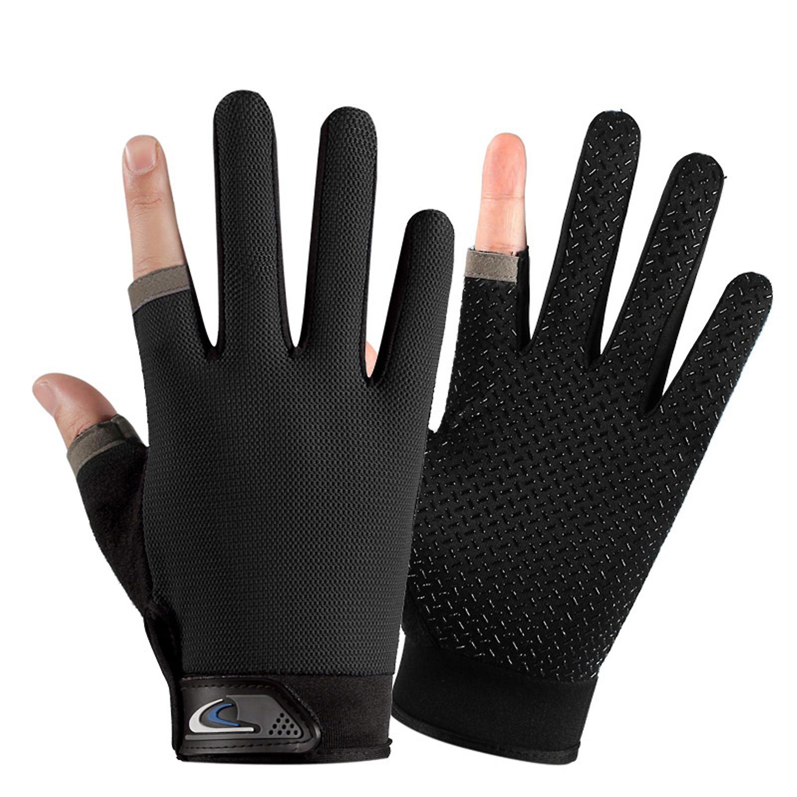 1 Pair Fishing Gloves Anti-Slip Breathable Two Finger Cut Rough Palm ...