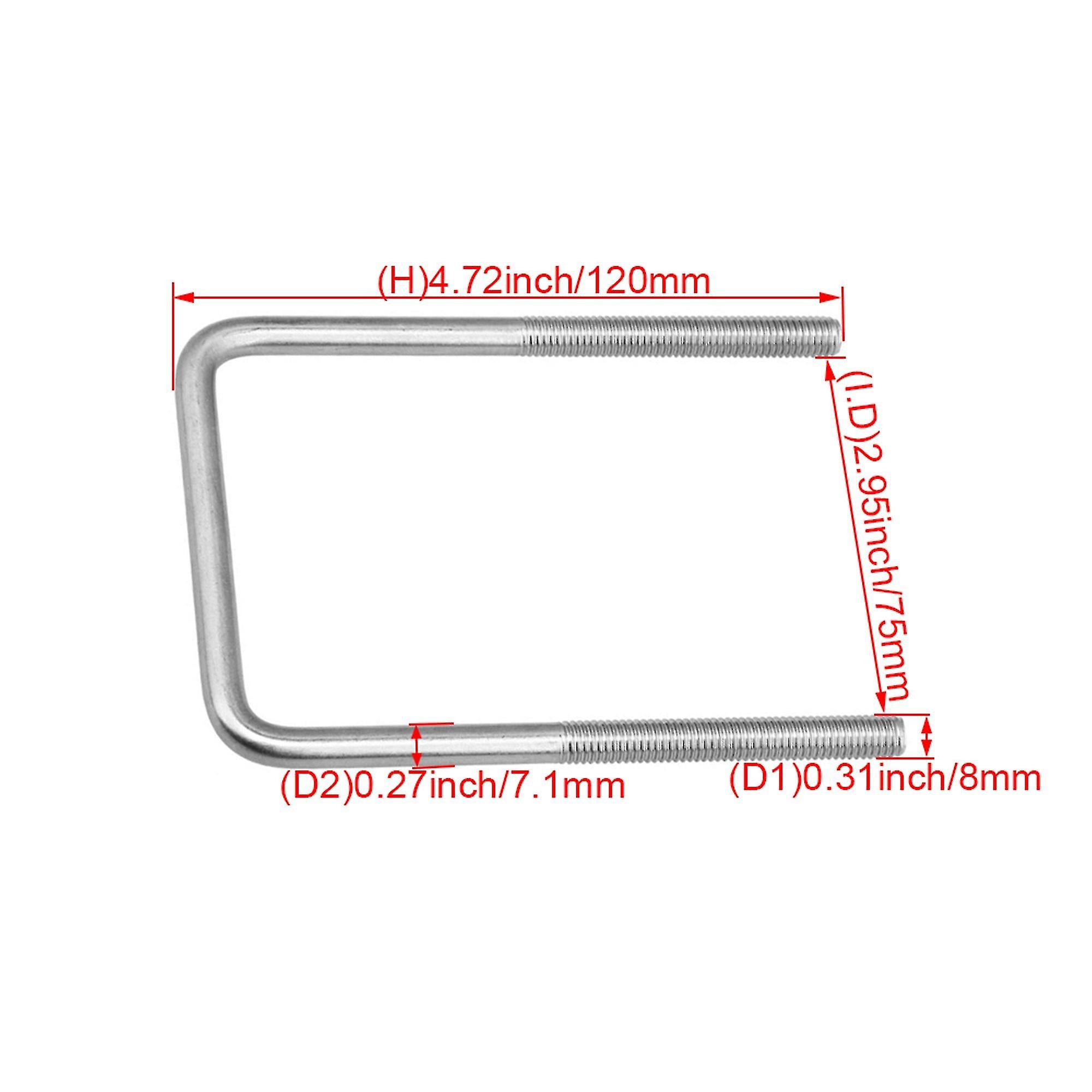 Nuts Bolts 304 Stainless Steel Square U Shaped Bolt Set M8x75x120 Pipe ...