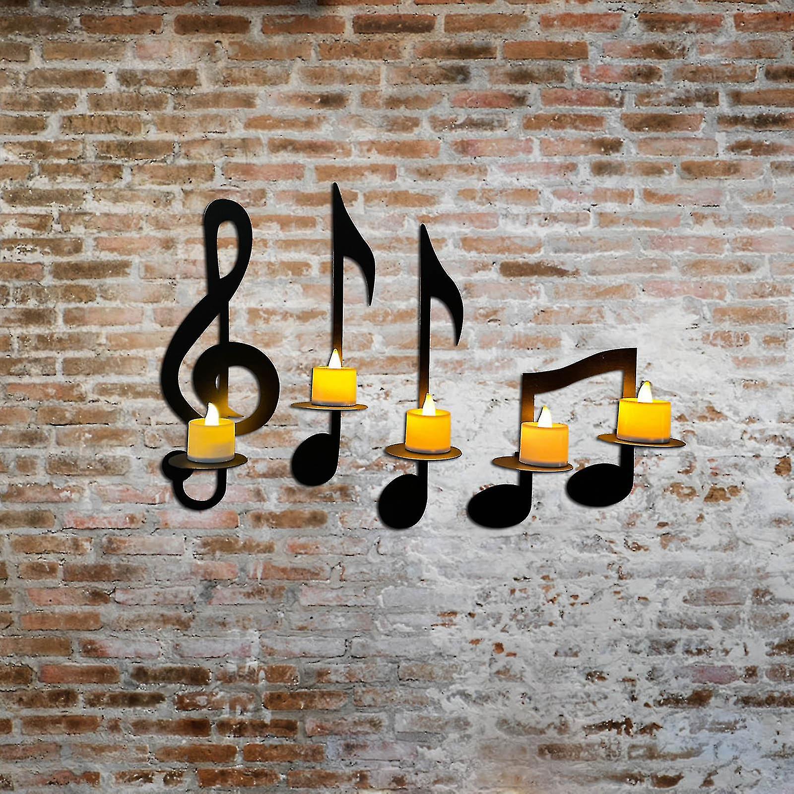 Black Music Note Wall Sconce Music Note Candle Holder Wall Decor ...