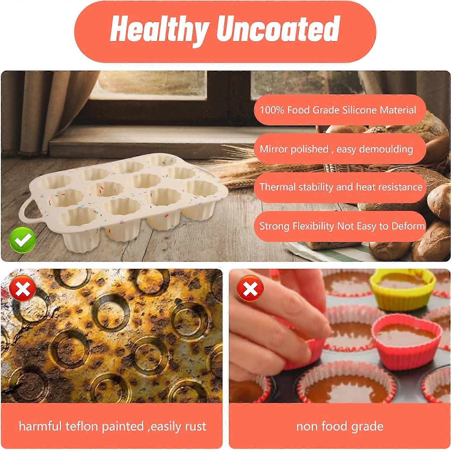 Pack of 4 Silicone Muffin Molds, 12 Cups Muffin Cases, Cupcake Baking ...