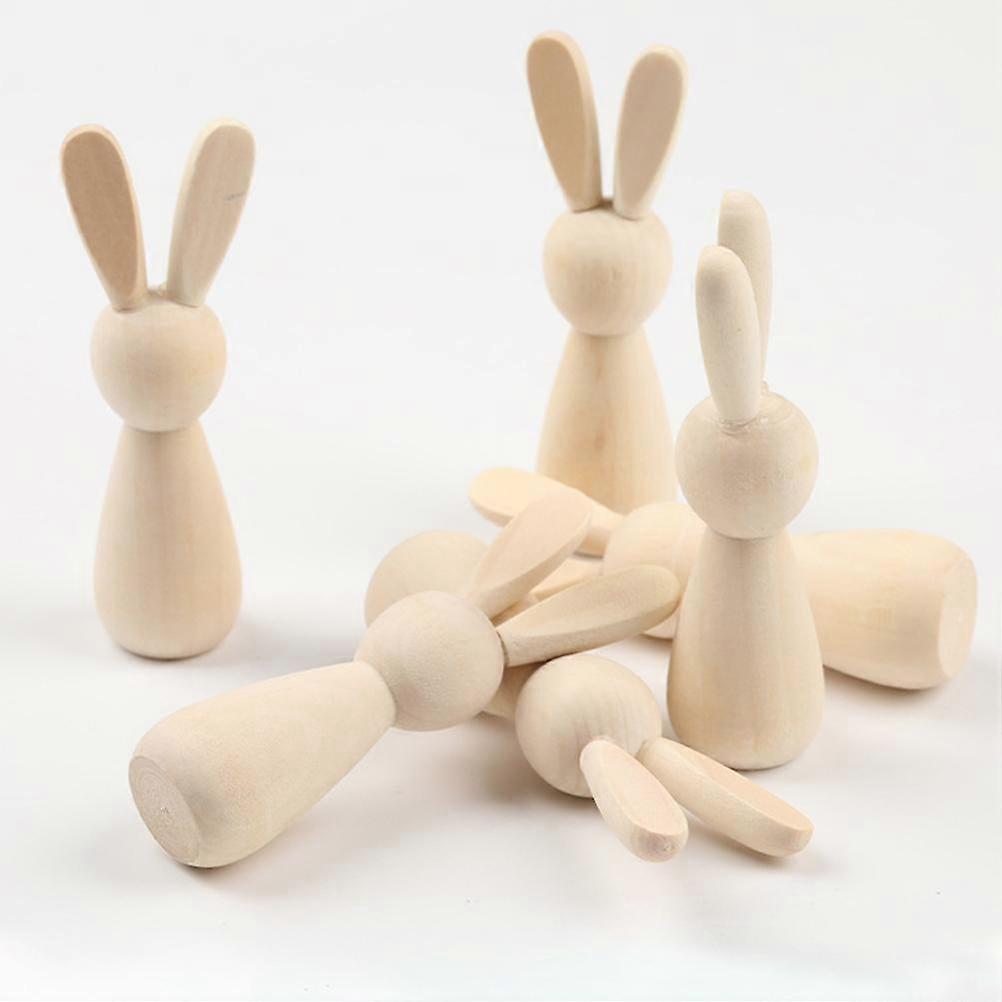 6 Pcs Rabbit Wooden Peg Dolls Puppet DIY Graffiti Blank Painted Drawing ...