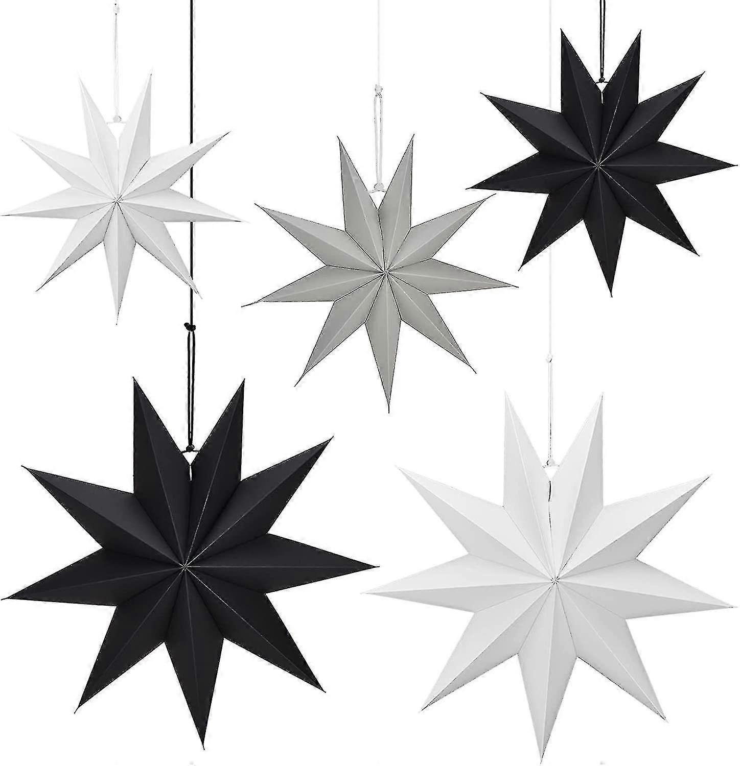 5 Pieces, Folding Stars Black, Set Folding Star Decoration, Paper Stars ...