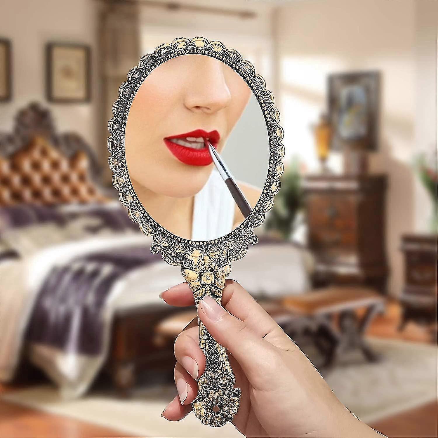 Vintage Handheld Mirror Portable Embossed Flower Mirror Hand Held ...