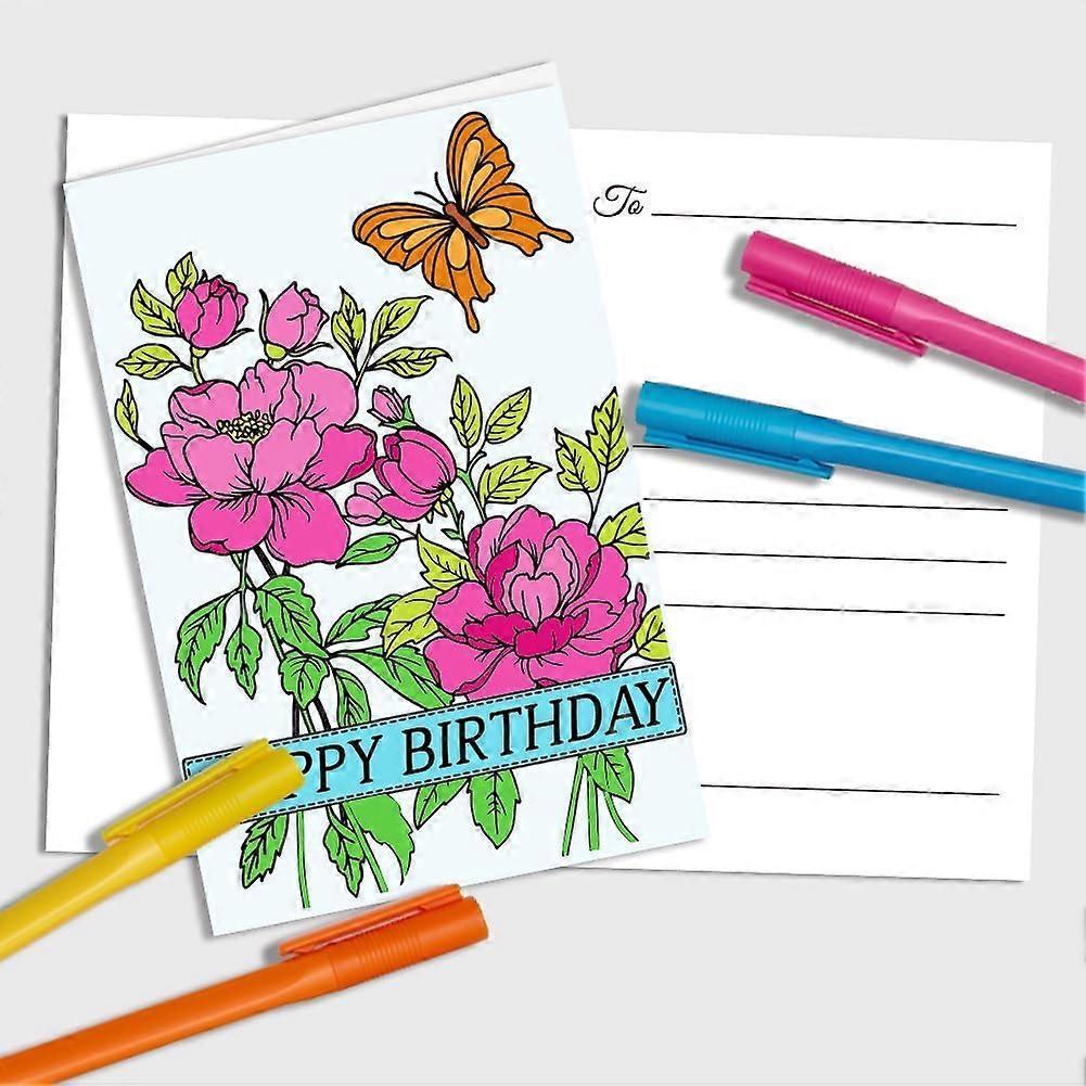10Pcs Birthday Coloring Greeting Cards Happy Birthday Painting Greeting ...