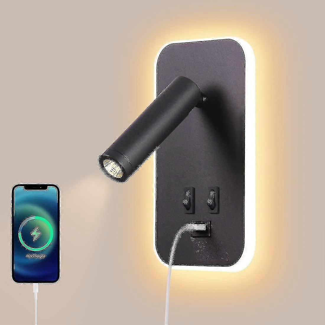 Led Wall Lamp, Bedside Reading Light With Switch, Usb Charging Port ...