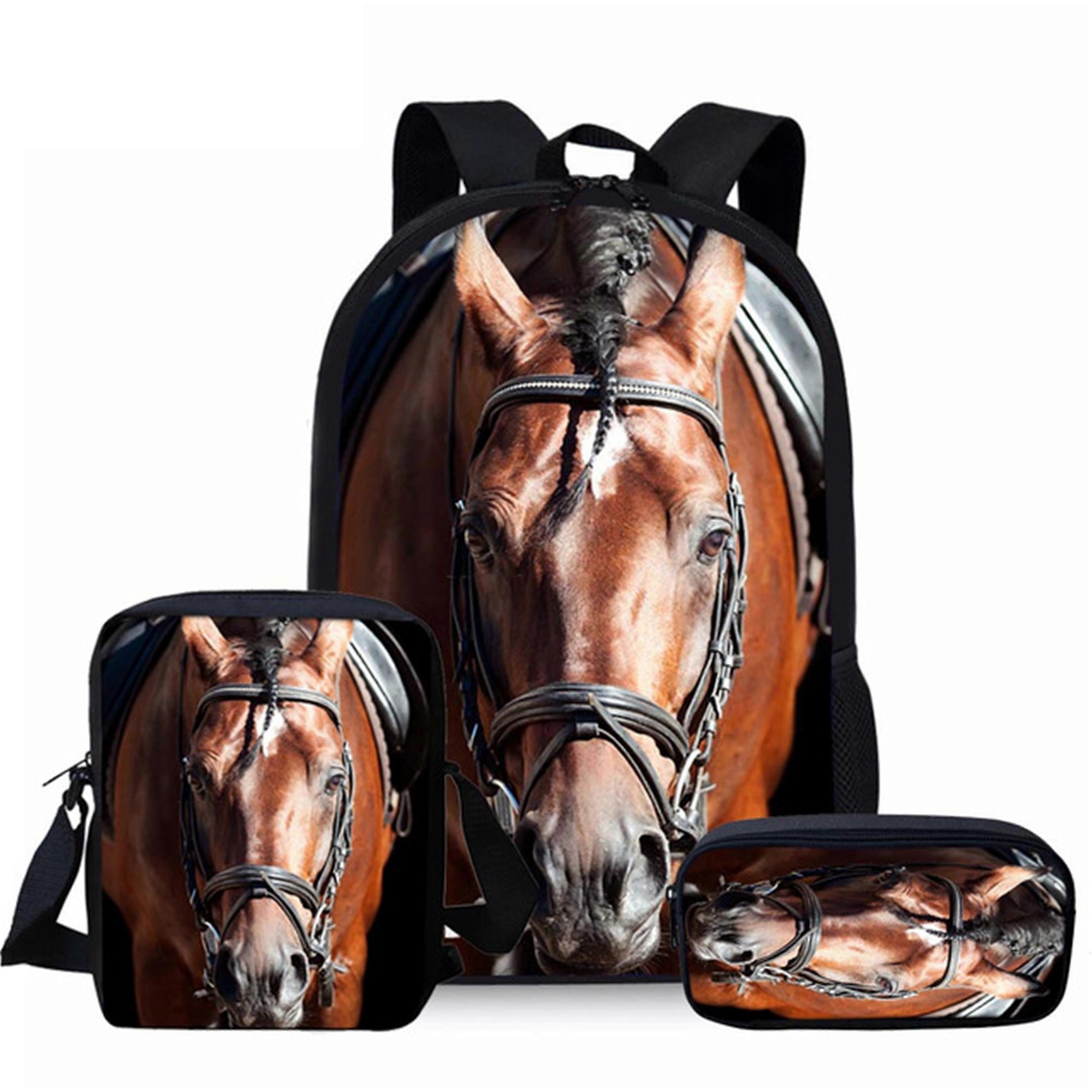 School Backpack Set Teen Boy Girl Backpack Cute Horse 3D Printed ...