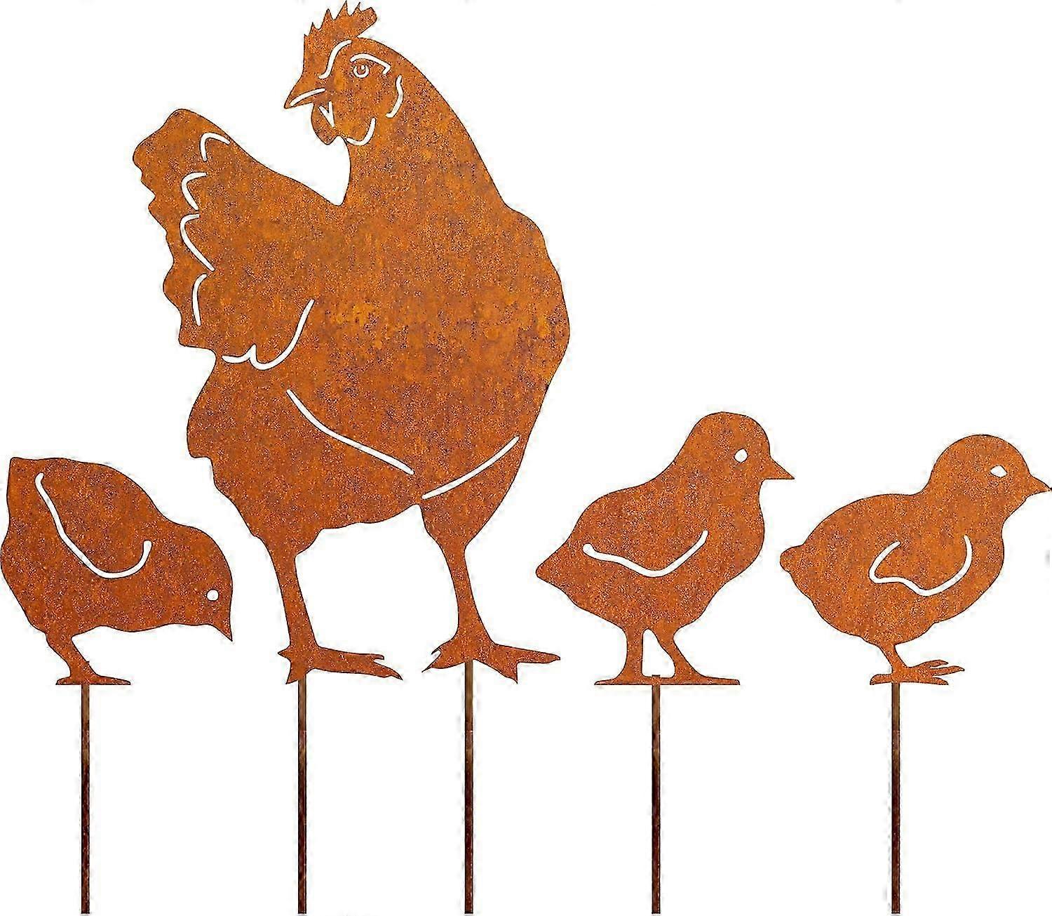 nice Rusty Chickens Garden Decoration, Natural Rust Patina, Garden ...