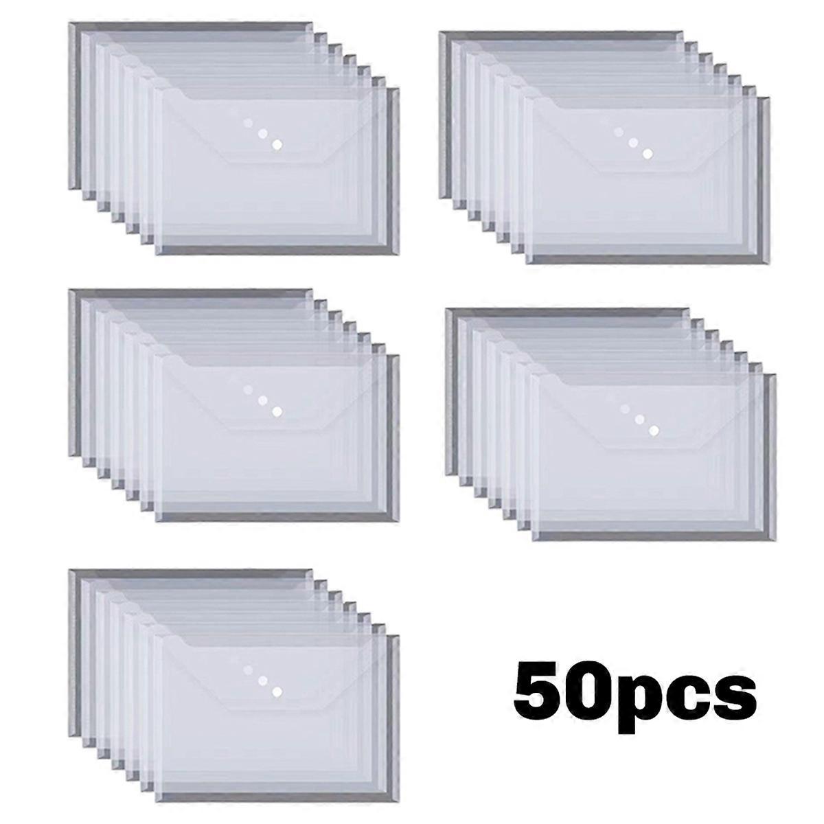 50PCS Transparent Waterproof Envelope Folder with Buttons, A4 Size ...