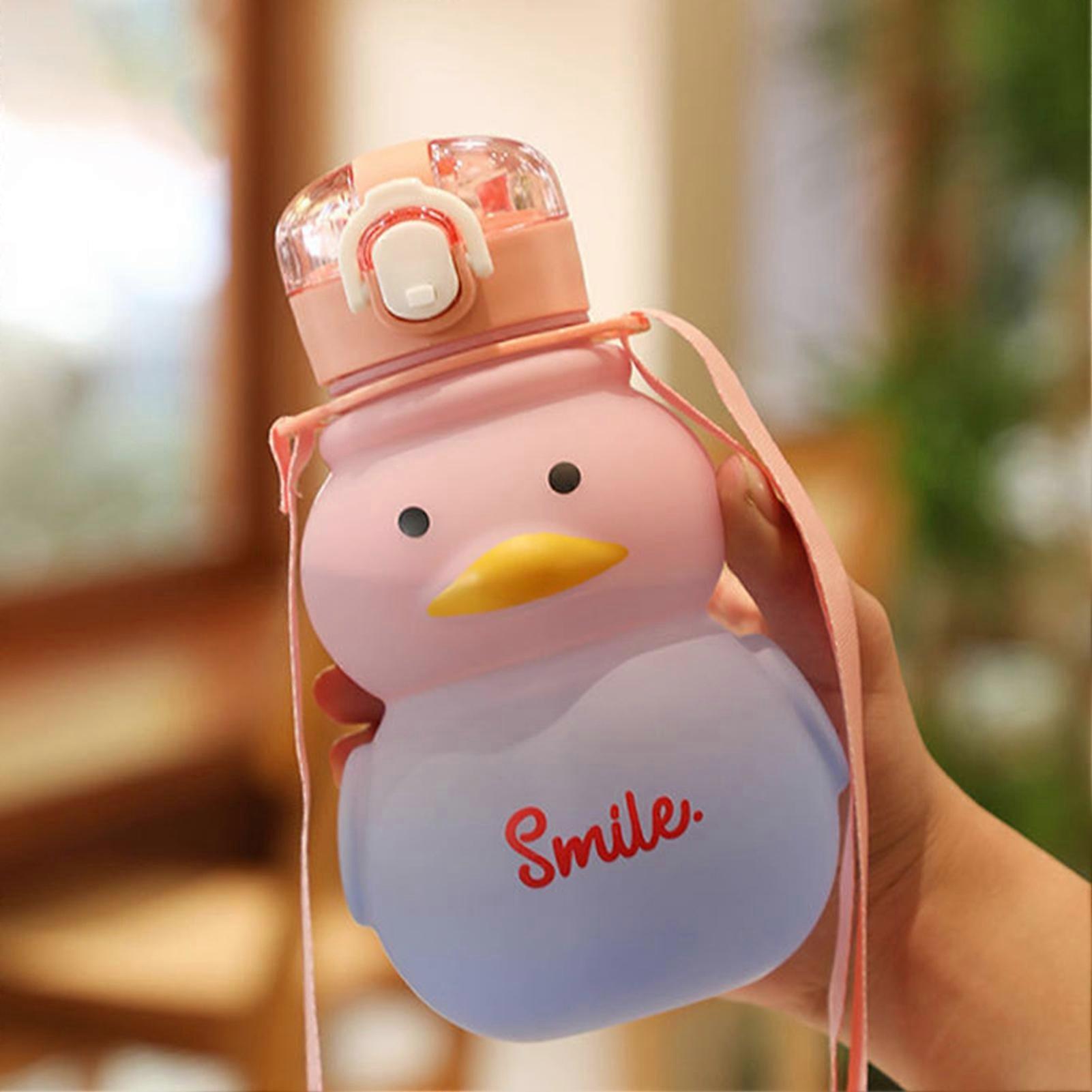 650ml Duck Water Bottle with Straw Lock Design Suspender One Key Open ...