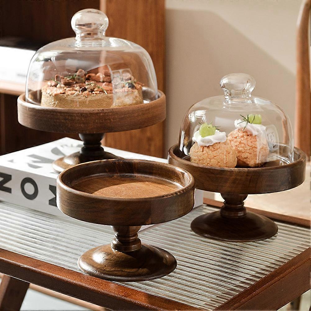 Elegant High Foot Cake Stand with Glass Cover - Wood and Glass Dessert ...