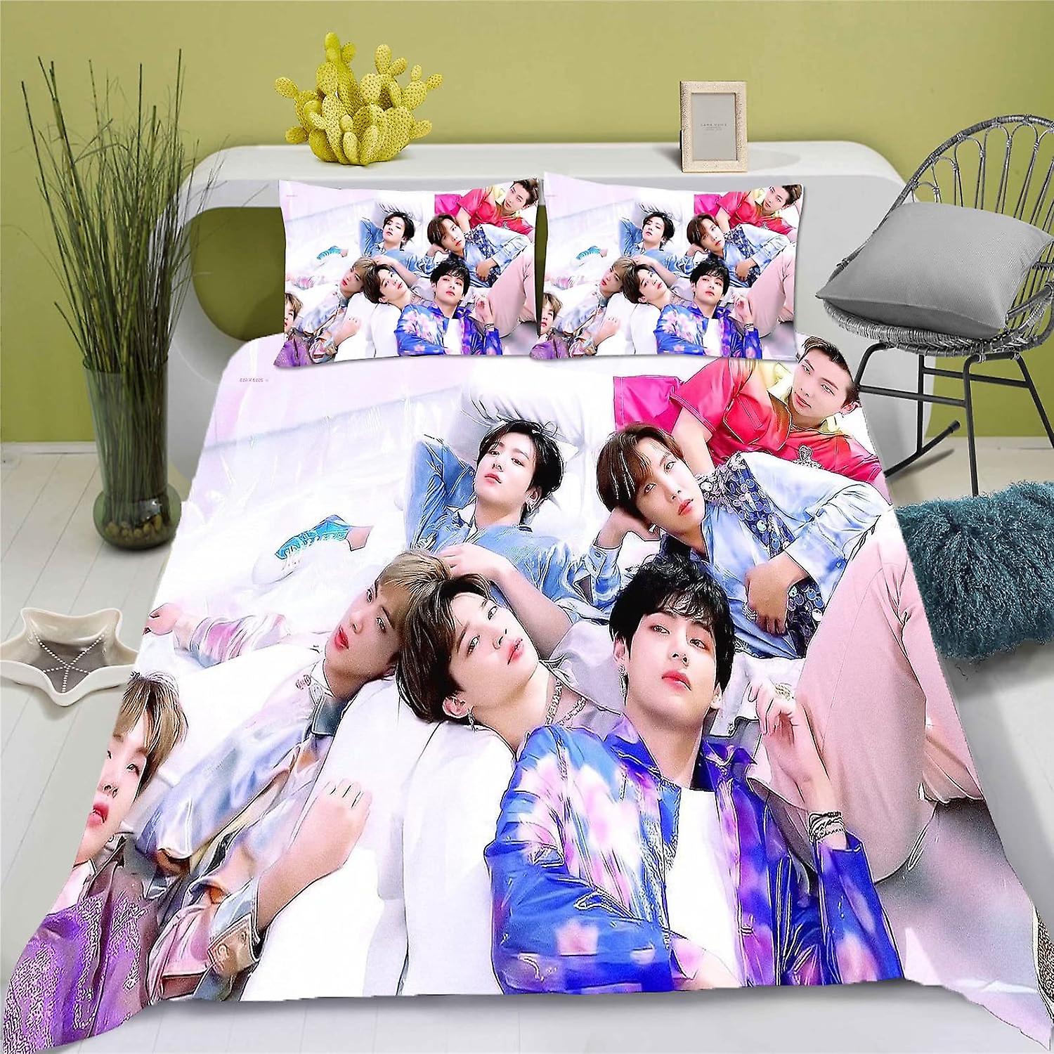 DDONVG BTS Bed Linen 135 x 200 cm Cartoon Anime BT21 Duvet Cover Set ...