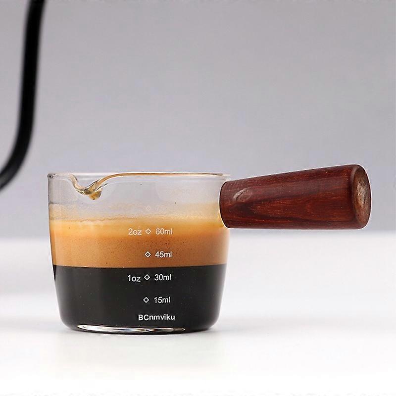 Glass Measuring Cup Espresso Shot Glass 75ML Triple Pitcher Barista Single Spouts with Wood ...