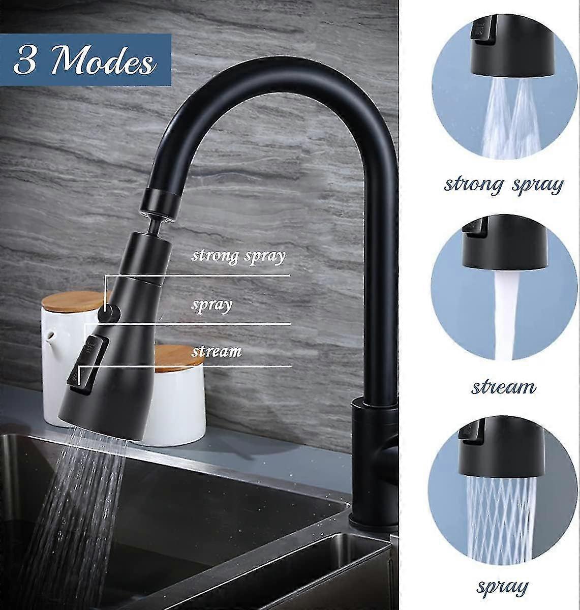 360swivel Spout G1/2 Kitchen Sink Tap Spray Head With 3 Modes, Kitchen ...