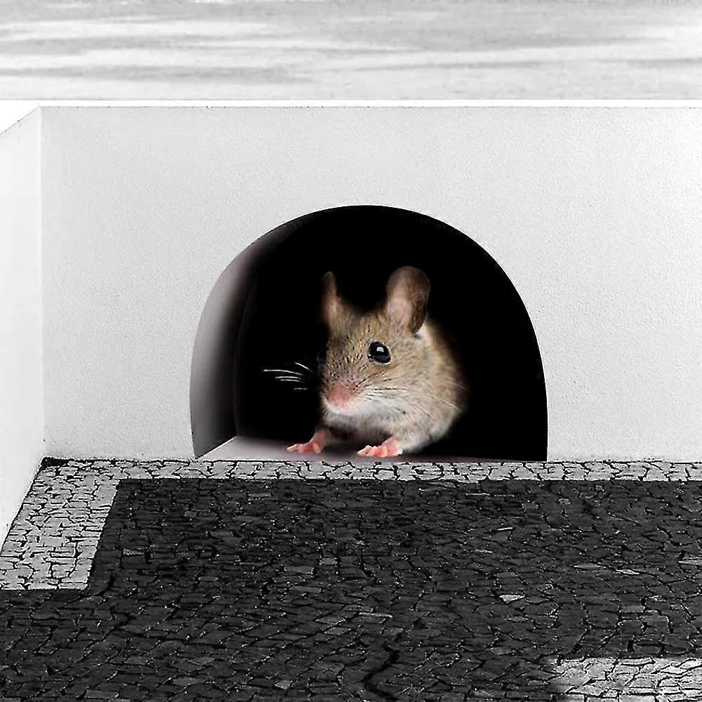 3d Mouse Hole Realistic Wall Sticker,mouse In A Hole Wall Decal Fun Art ...