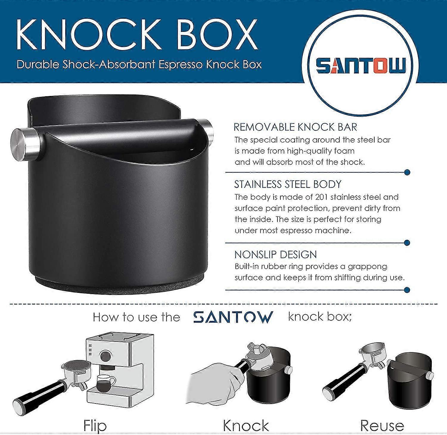 Coffee Knock Box, Black Espresso Knock Box With Removable Knock Bar And ...