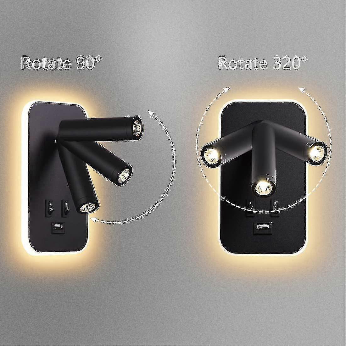 Led Wall Lamp, Bedside Reading Light With Switch, Usb Charging Port ...