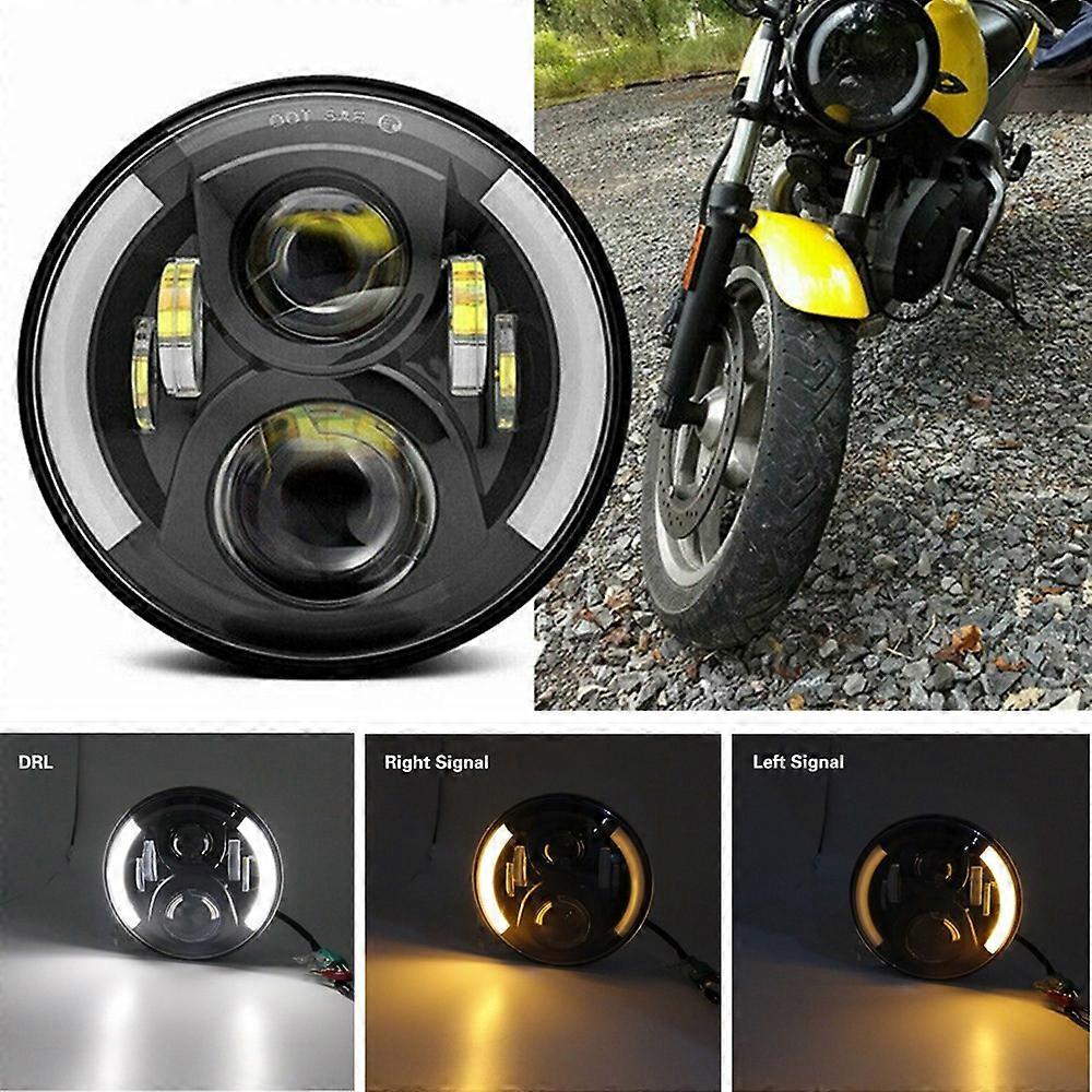 Black 7 Inch LED Headlight DRL Hi/Lo Beam Halo Ring Amber Angel Eye For ...