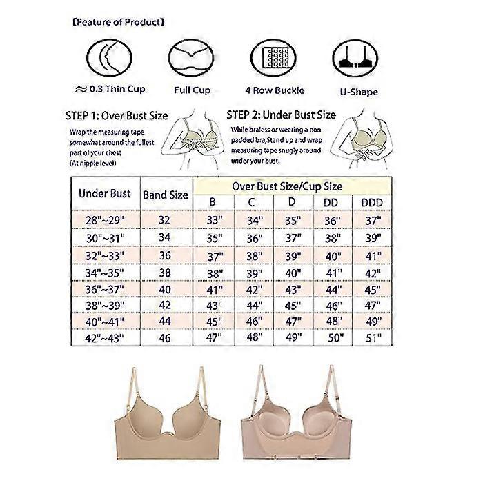 Womens Sexy Deep U Plunge Bra Multi Way Convertible Push Up Halter Low ...