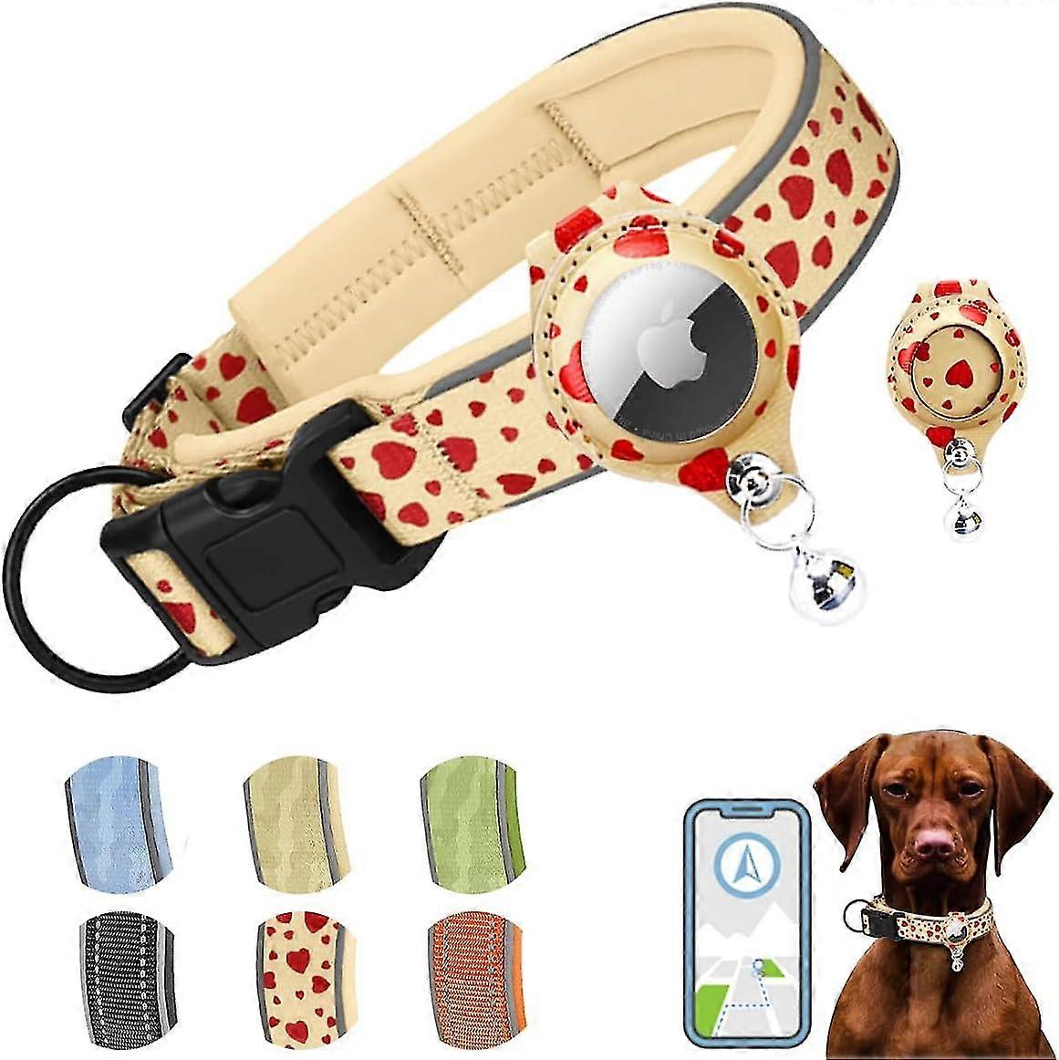 För Airtag hundhalsband, justerbart hundhalsband med Air Tag-hållare Reflekterande mjuk nylon ...