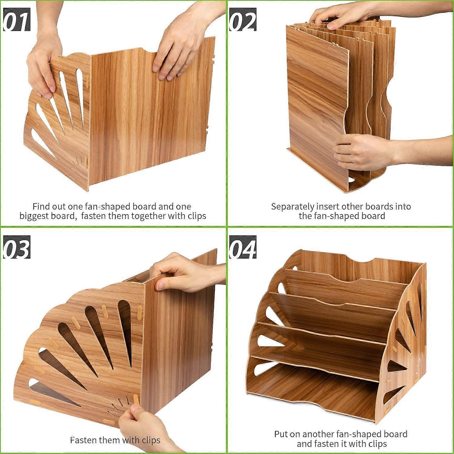 File Organizer, Wooden File Sorter Desk Paper Filing Storage for A4 ...