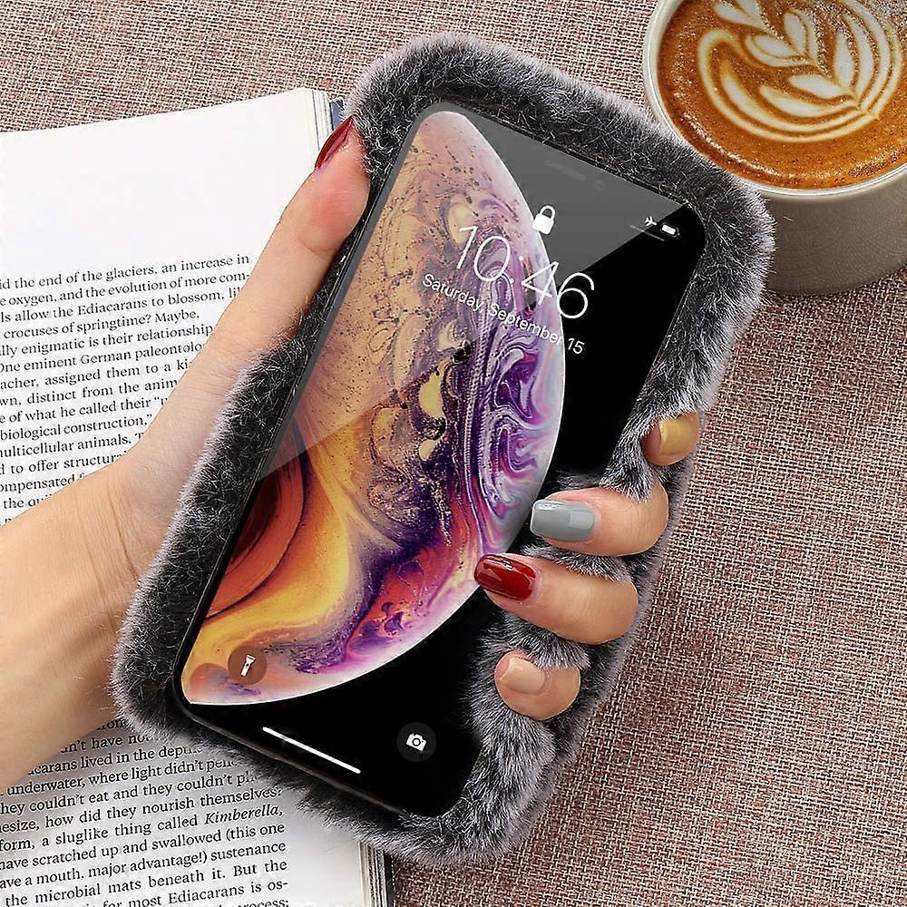 for iPhone 11 Case Cute Girls Soft Faux Fur Glitter Diamond Furry Fluffy Glove Silicone Phone ...