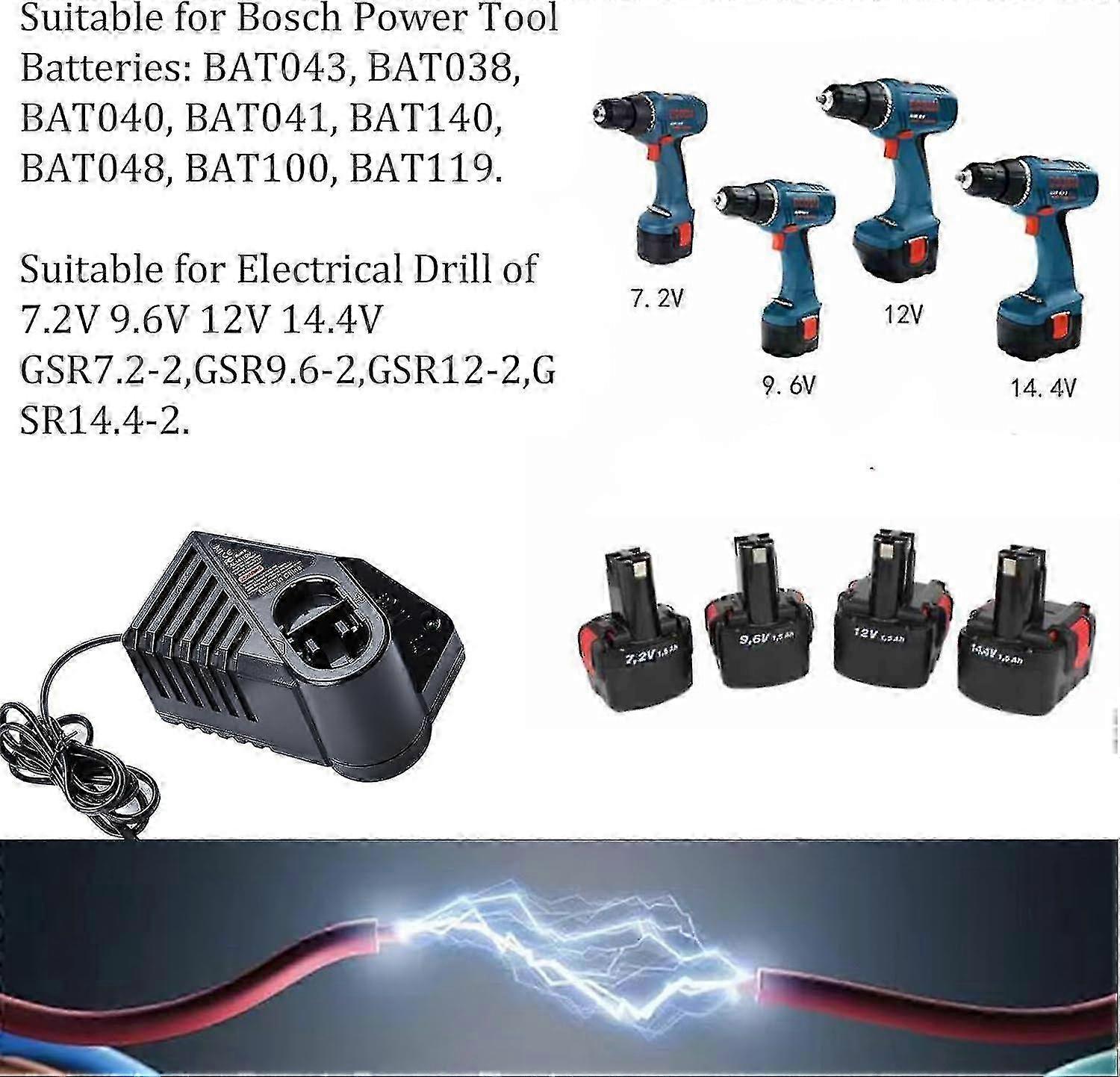 Ni-CD Ni-MH Battery Charger for Bosch, 7.2V 9.6V 18V 14.4V AL1411DV Battery Charger for BAT038 ...