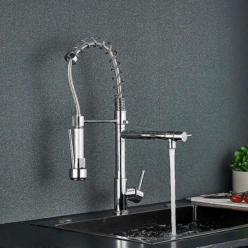 Black Spring Kitchen Faucet Pull Out Side Sprayer Dual Spout 360 ...