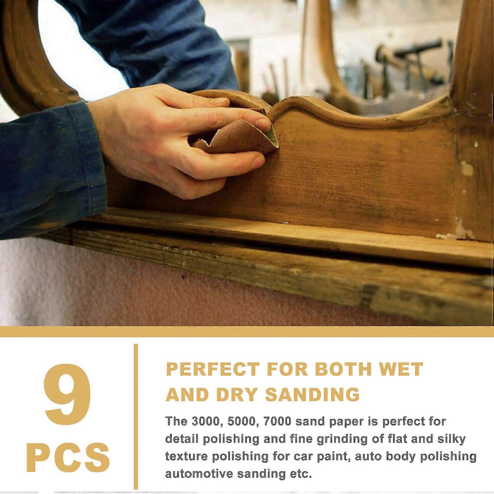 9 Pcs 3000 5000 7000 High Grit Wet And Dry Sandpaper Assortment Drywall ...