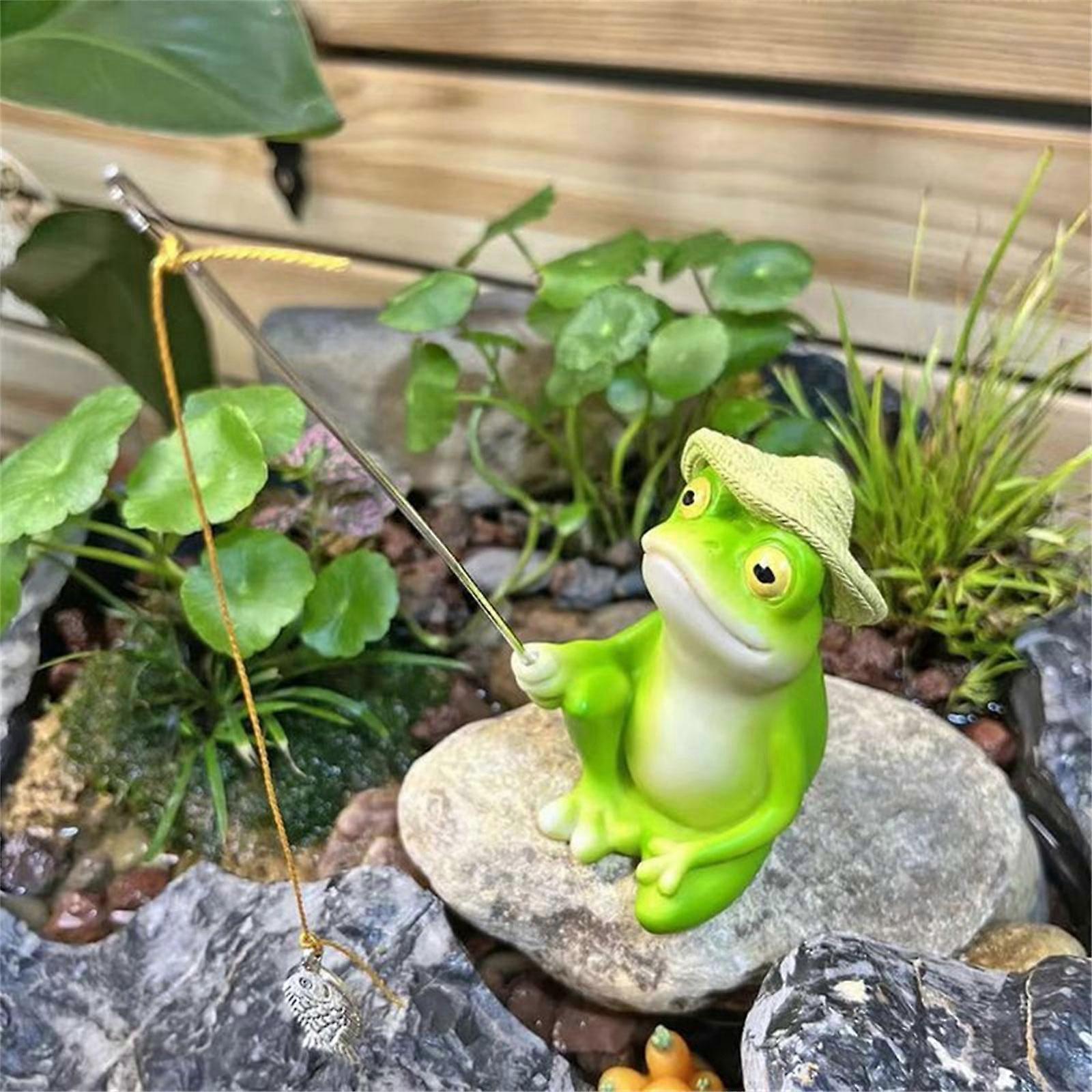 Frogs Panda Fishing Figurine for Garden Aquariums Decoration Funny ...