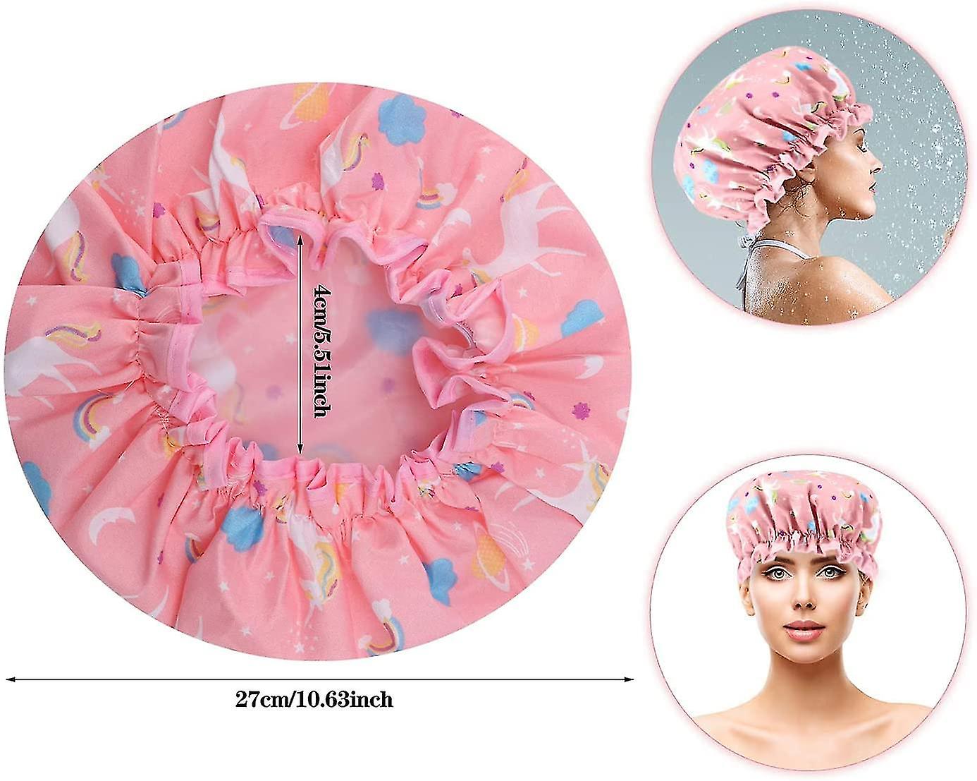 Shower Cap, 2pcs Waterproof Shower Caps Reusable With Elastic Band ...
