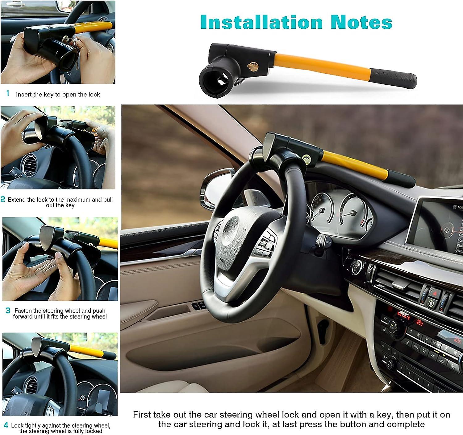 Retractable Car Steering Wheel Lock, Heavy Duty T-Bar, Universal ...