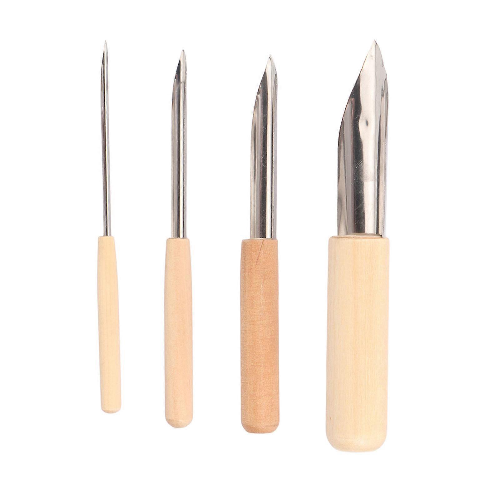 4pcs Carving Tools Leather Edge Skiving Beveler Tool Set Wooden Handle ...