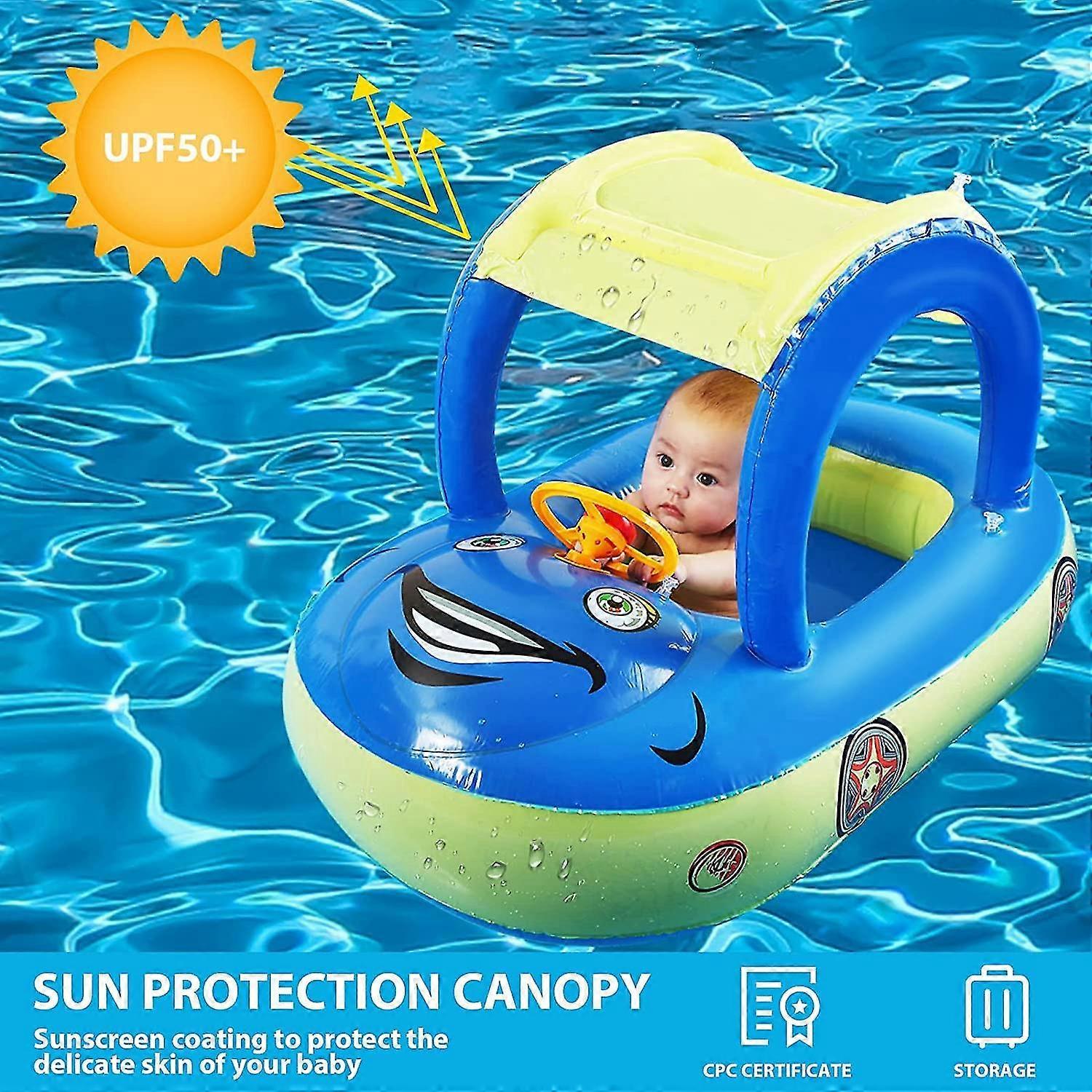 Baby Inflatable Pool Float With Canopy, Car Shaped Swim Float Boat For ...