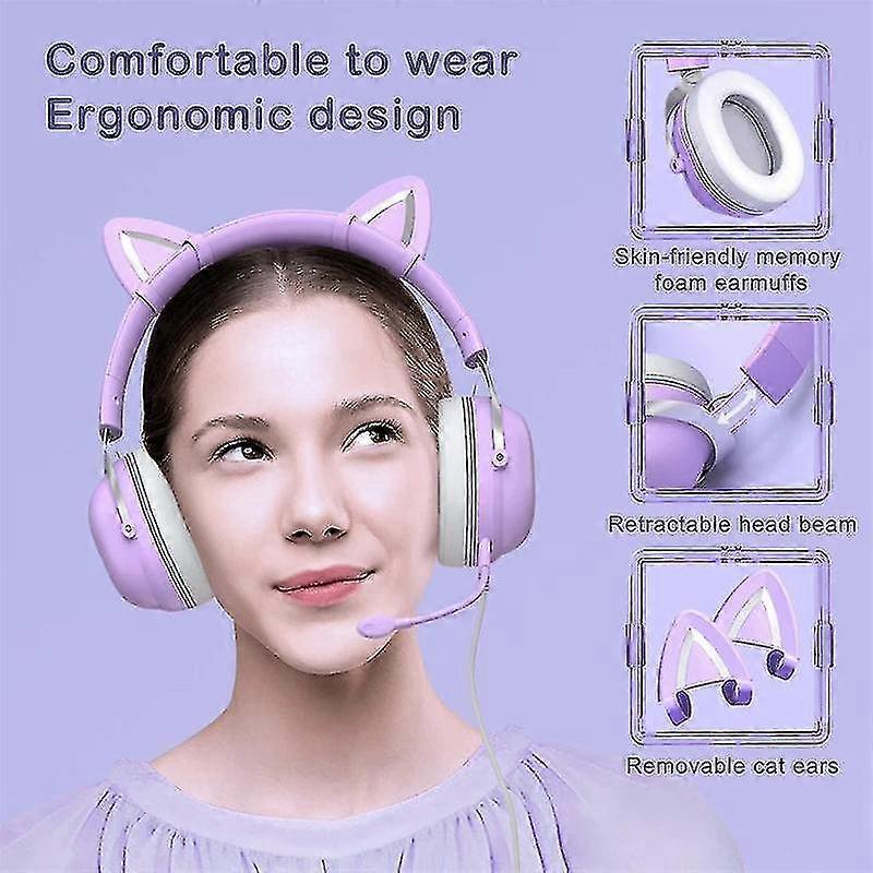 Onikuma X11 Purple Cute Cat Ear Gaming Headphone With Mic Noise ...