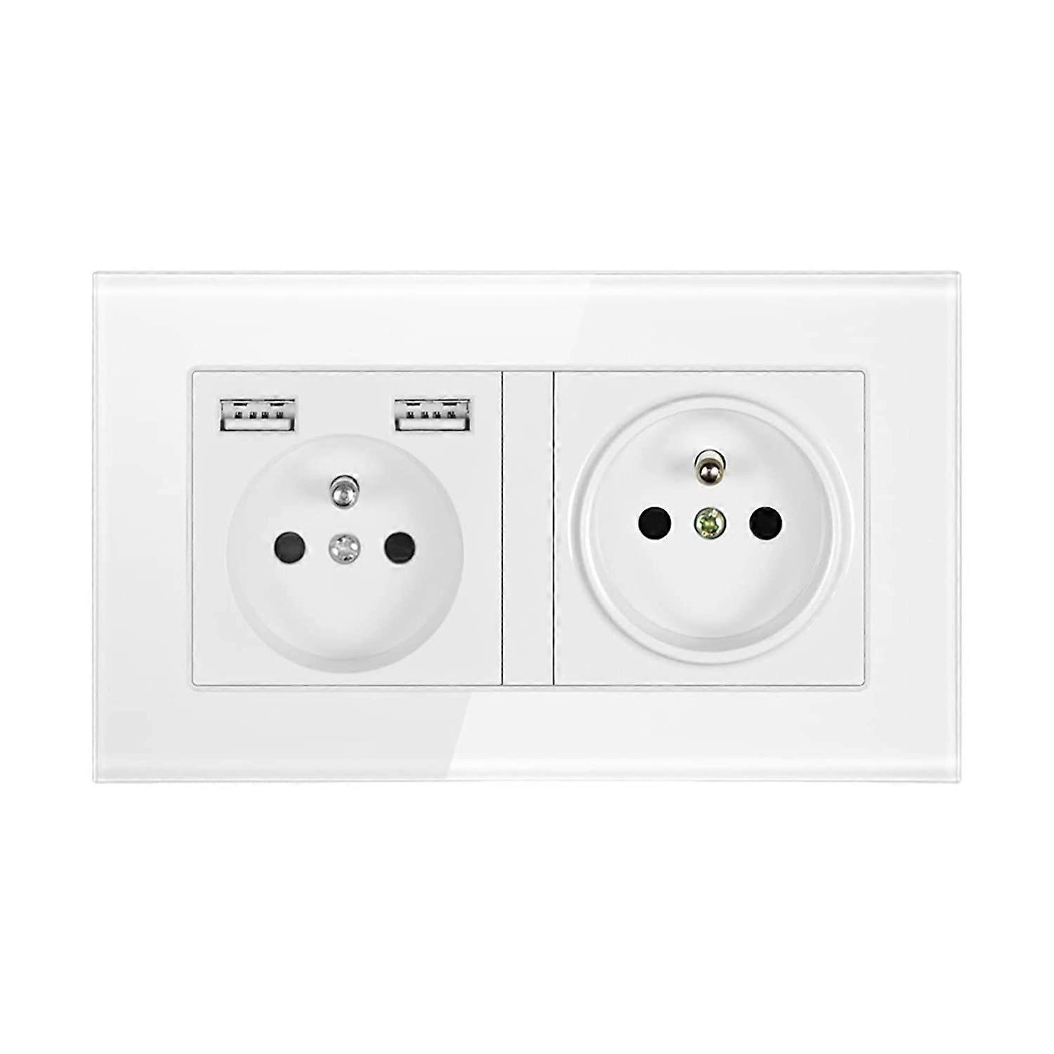 Dobbelt stikkontakt, vægstik med dobbelt USB 5V/2100mA, flush-stik med ...