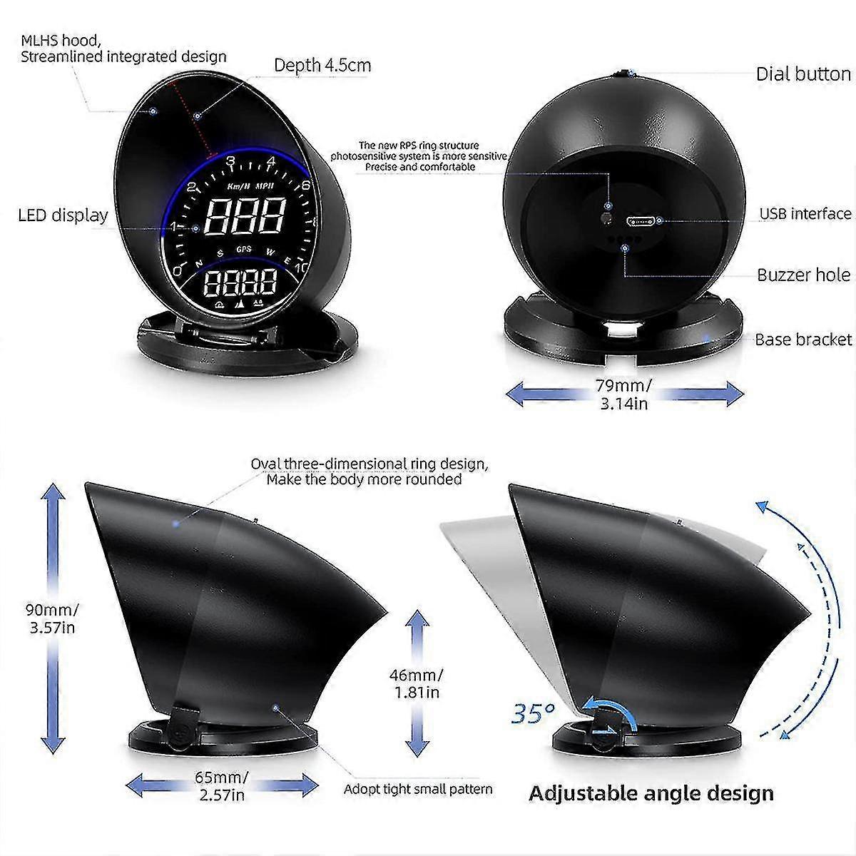 Car Hud With Gps Speed Mph, Digital Gps Speedometer Driving Direction ...