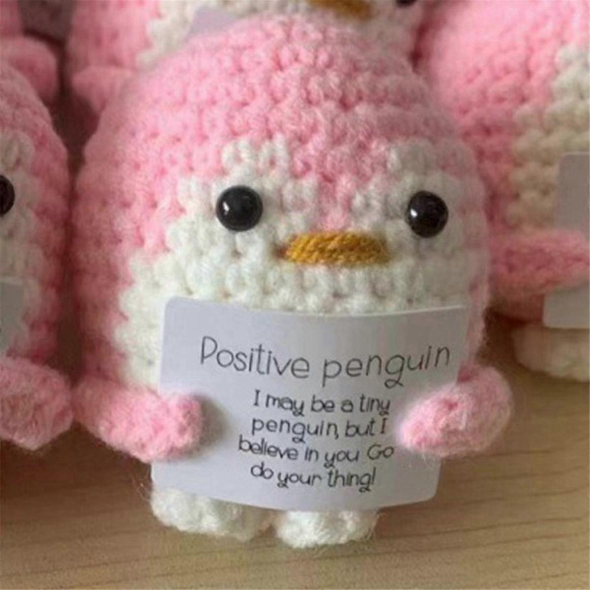Roll over Image to Zoom in Aeutwekm Emotional Support Penguin Crochet Doll with Positive Card ...